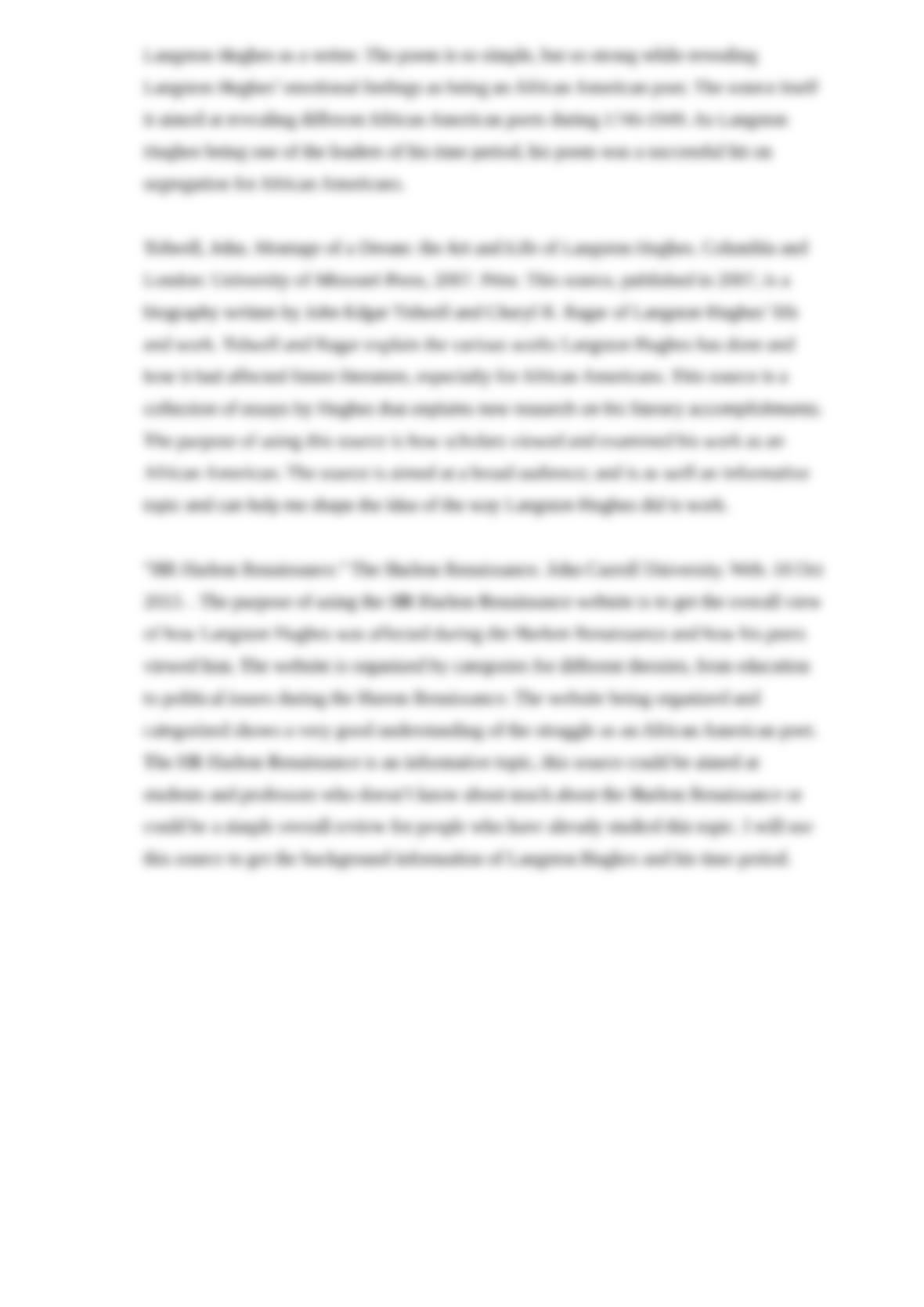 Annotated Bibliography Of Langston Hughes | Course Paper