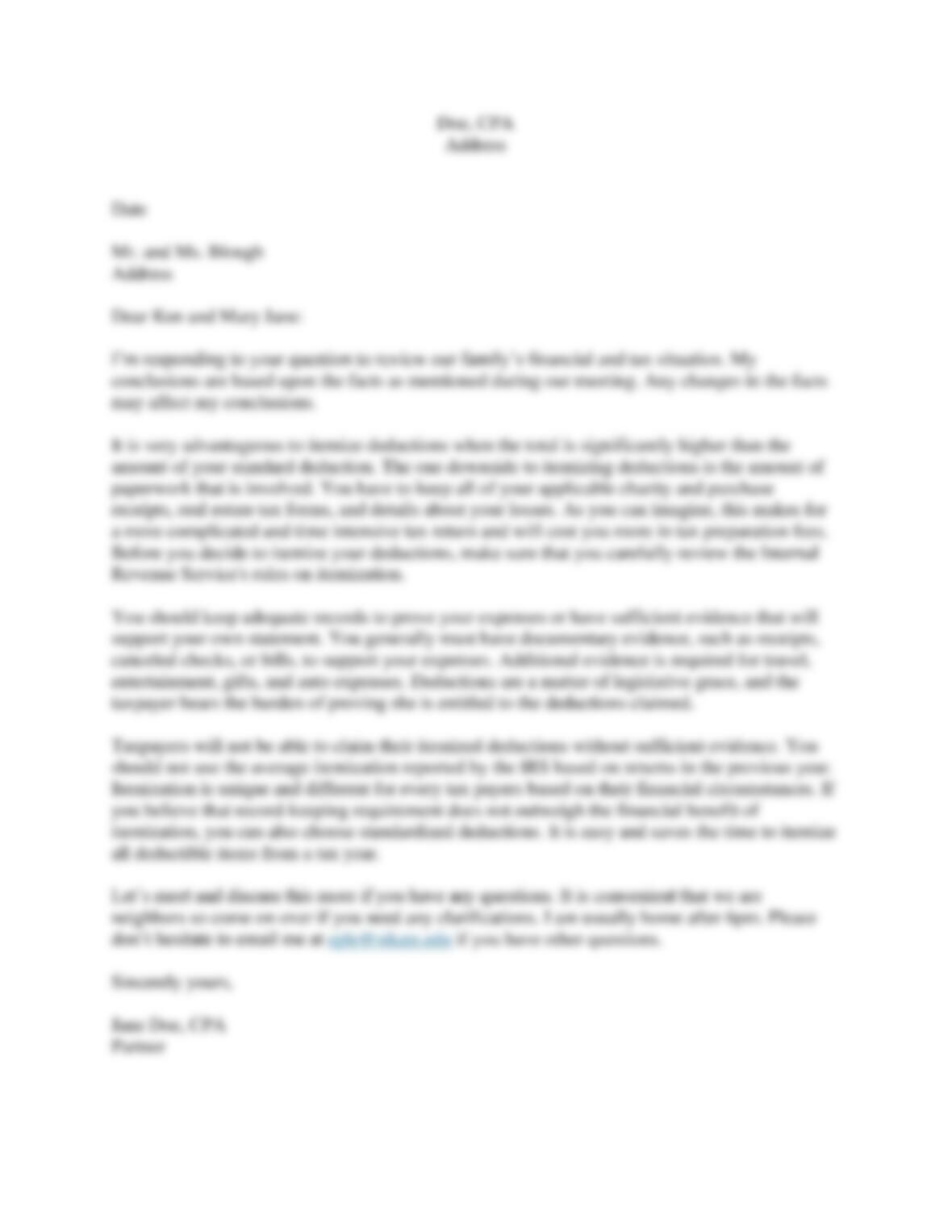 Tax File Memorandum | Course Paper