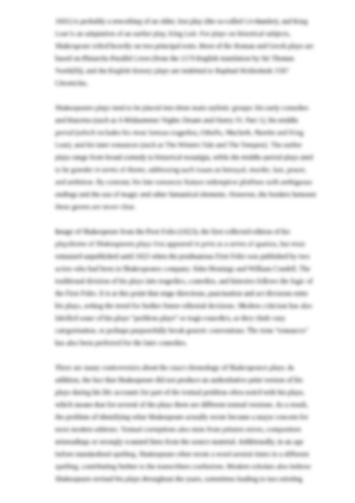 William Shakespeare Research Paper | Course Paper