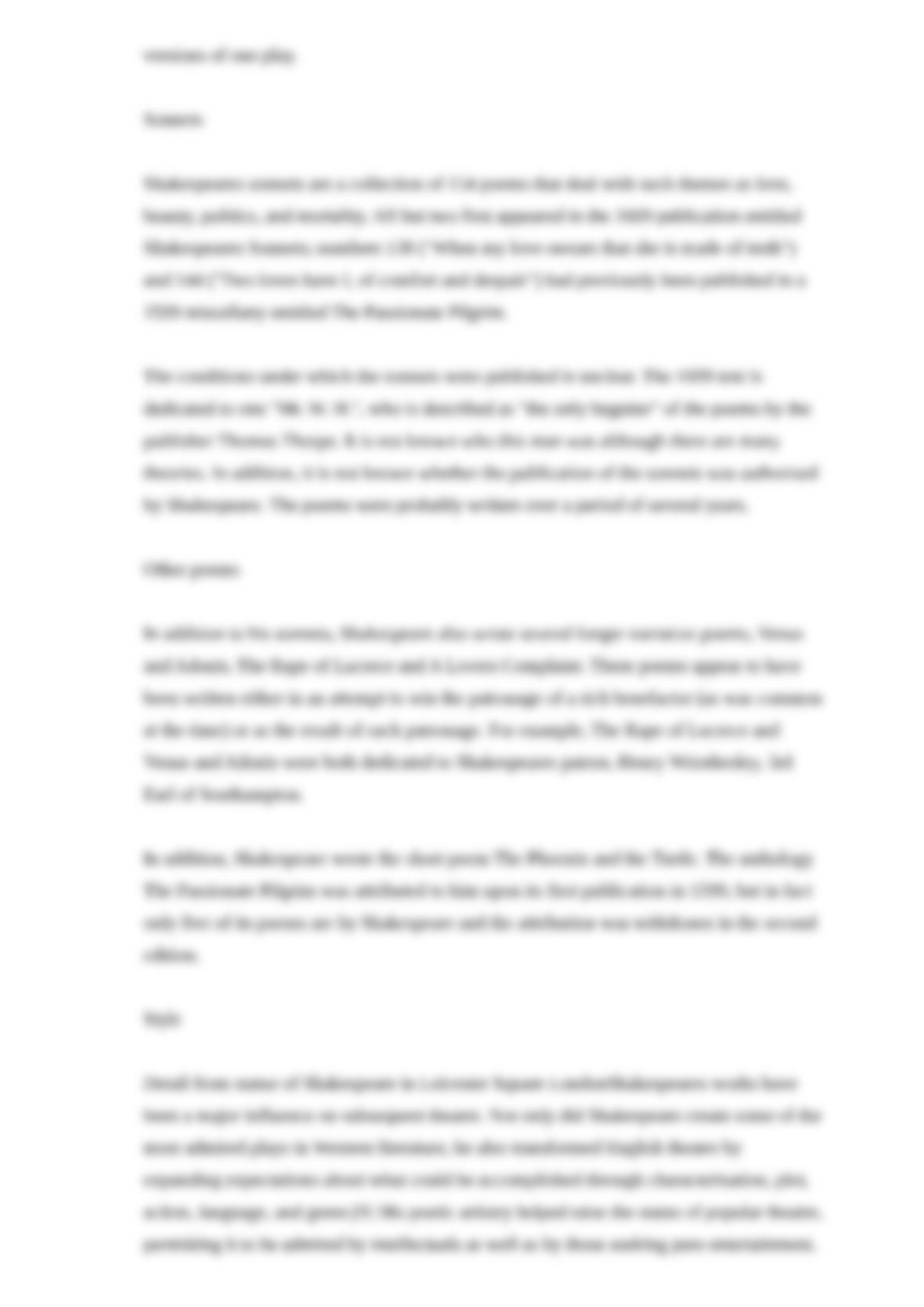 William Shakespeare Research Paper | Course Paper