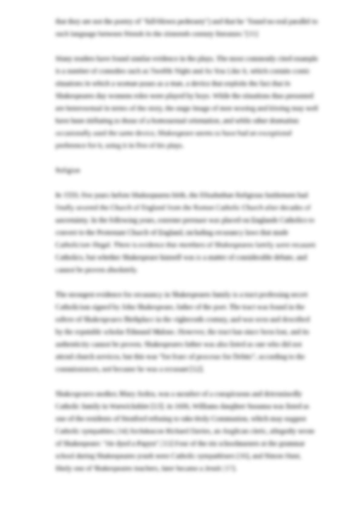 William Shakespeare Research Paper | Course Paper